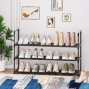 OYREL Shoe Rack for Closet Sturdy Storage Metal Organizer Entryway Shoes Over The Door Shelf Zapateras Free Standing Racks,3 Tier Large Rack, Black