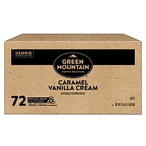 Green Mountain Coffee Roasters Caramel Vanilla Cream, Single-Serve Keurig K-Cup Pods, Flavored Light Roast Coffee, 12 Count (Pack of 6)