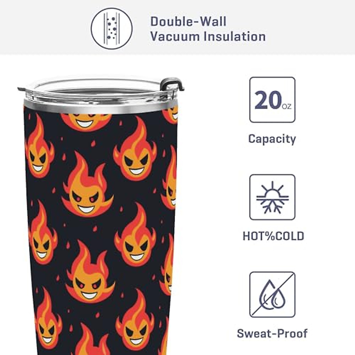 sanluoli Evil Laughing Flame Demon Stainless Steel water bottle with straw with Straw Lid mug for hot drinks for gym simply insulated coffee tumbler 20 OZ