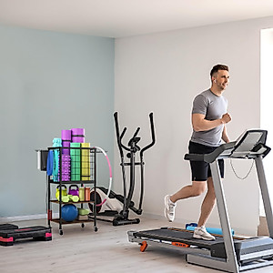 Weight Rack for Dumbbells, Yoga Mat Storage Rack, Home Gym Workout Equipment Storage Organizer, 3-Tier Wooden Dumbbell Rack Weight Stand with Hooks, Yoga Mat Holder with Wheels for Yoga Block