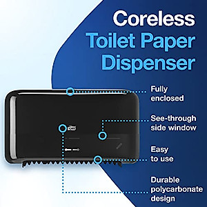 Tork Coreless Toilet Paper Dispenser Black, For Homes and Small Businesses, Fits T7 Dispensers