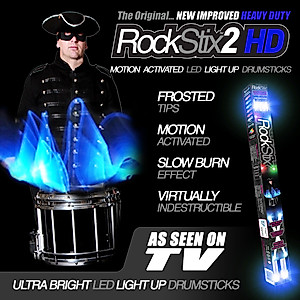 ROCKSTIX 2 HD BLUE, BRIGHT LED LIGHT UP DRUMSTICKS, with fade effect, Set your gig on fire! (BLUE ROCKSTIX)