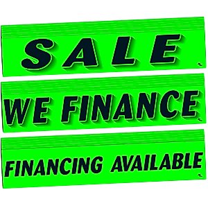 Versa Tags Windshield Slogan Stickers 12 Pack of Sale Stickers 12 Pack of WE Finance Slogans 12 Pack of FINANCING Available Window Stickers (36) Dealership Stickers Black On Green
