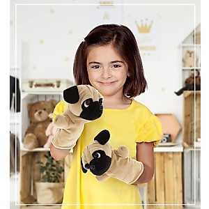 DolliBu Pug Dog Hand Puppet - Super Soft Plush Pug Stuffed Animal Hand Puppets for Kids, Cute Educational Pug Hand Puppets for Adults Teaching and Story Telling Puppet Show Theater Games - 8.5 Inches