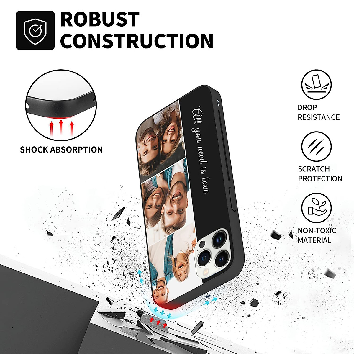 Easycosy Personalized Picture Phone Cases for 16 15 14 13 12 11 Pro/Max/Mini XR X Xs Max Custom Multiple Photo iPhone Case for Friends Family Birthday Gifts Customized Full Protection TPU Cover