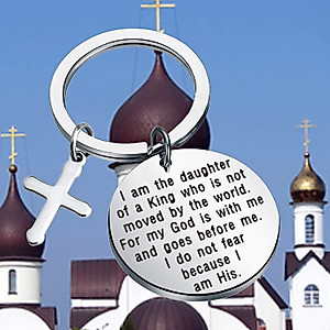 MYOSPARK I Am The Daughter Of A King Christian Keychain Religious Jewelry Inspirational Gift For Women Baptism Gift (Daughter Of A King Keychain)