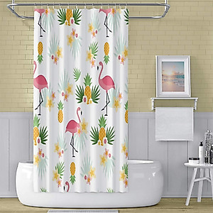 OERJU Flamingo Shower Curtain for Bathroom Flamingo Pineapple Floral Shower Curtains Waterproof Polyester Fabric Bathtub Bathroom Decor Set with Hooks Machine Washable 71x71inch