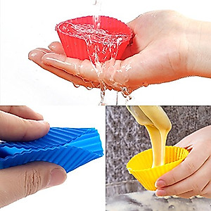 42 pcs Silicone Cupcake Baking Cups, SENHAI Non-Stick Heat Resistant Cake Molds Ice Cube Molds for Making Muffin Chocolate Bread - 6 Shapes