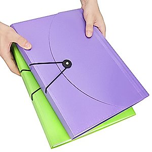 2 Pack Accordian File Organizer 13 Pocket Expanding File Folder with Labels, A4 Letter Size Paper Document Receipt Organizer Portable Accordion Filing Folder for Classroom, Home, Office - Purple/Green