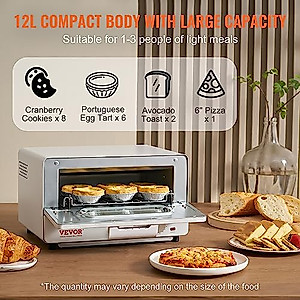 VEVOR 5-IN-1 Steam Oven Toaster, 12L Convection Oven, 1300W Steam Toaster Oven Countertop Combo with Grill, Pizza Pan, Gloves, 2 Slices Toast, 6-inch Pizza, Home and Commercial Use