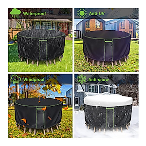 Round Patio Furniture Covers, 100% Waterproof Outdoor Table Chair Set Covers, 600D Heavy Duty Patio Furniture Covers, Anti-Fading, UV Resistant, 72" Dia x 28" H, Black