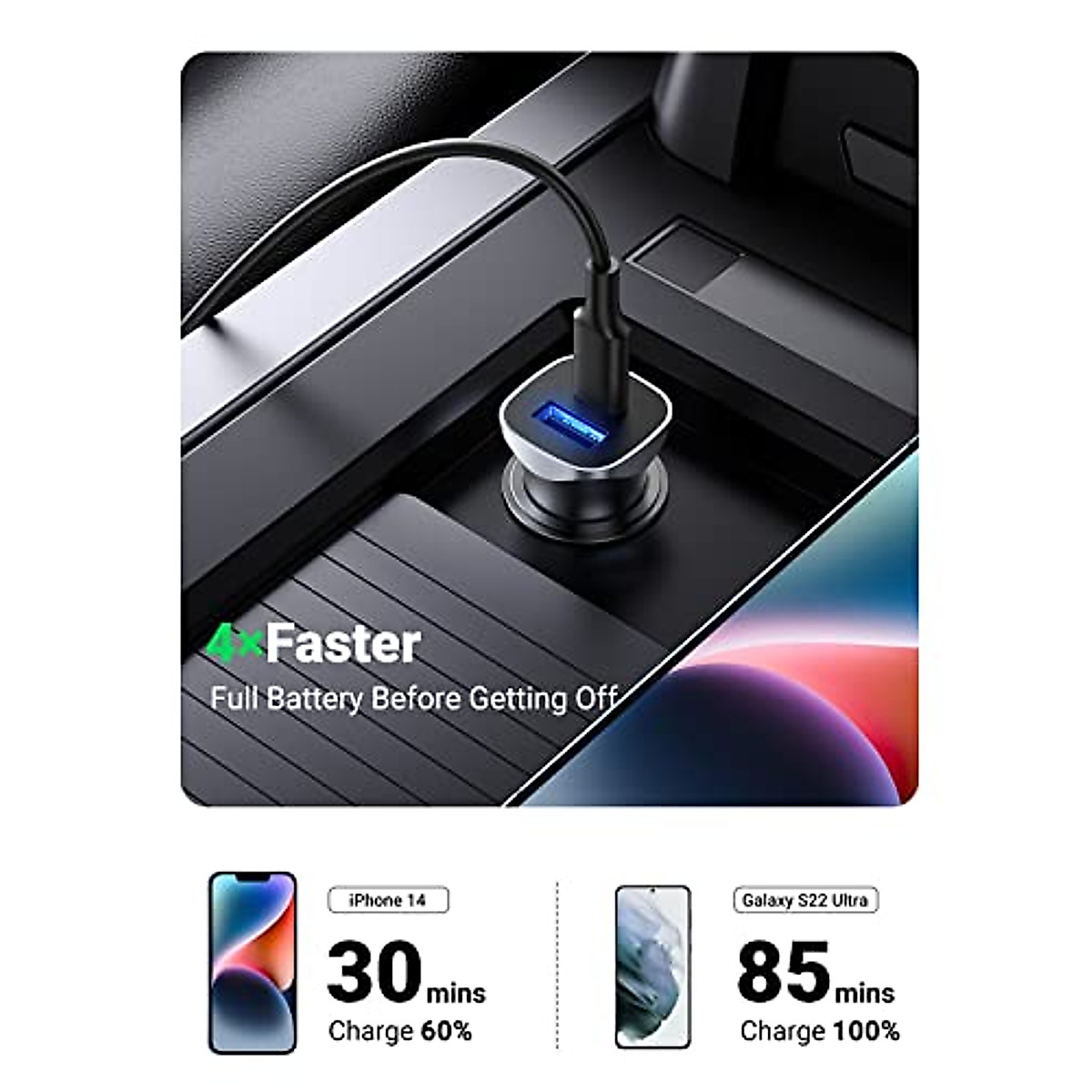 UGREEN USB C Car Charger, PD 20W & QC18W Fast Car Charger Adapter, Dual Port Mini USB Car Charger Compatible with iPhone 14/13/12/11/X/8, iPad, Galaxy S23/S22/S21/S20/Note 20, Google Pixel, LG