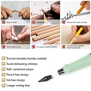 Ainiv Inkless Pencil with Eraser, 5 Sets Infinity Pencil Everlasting Pencil, Reusable Infinite Pencil with Extra 5 Eraser & 5 Replaceable Nibs, Endless Pencil for Home Office School Writing Drawing