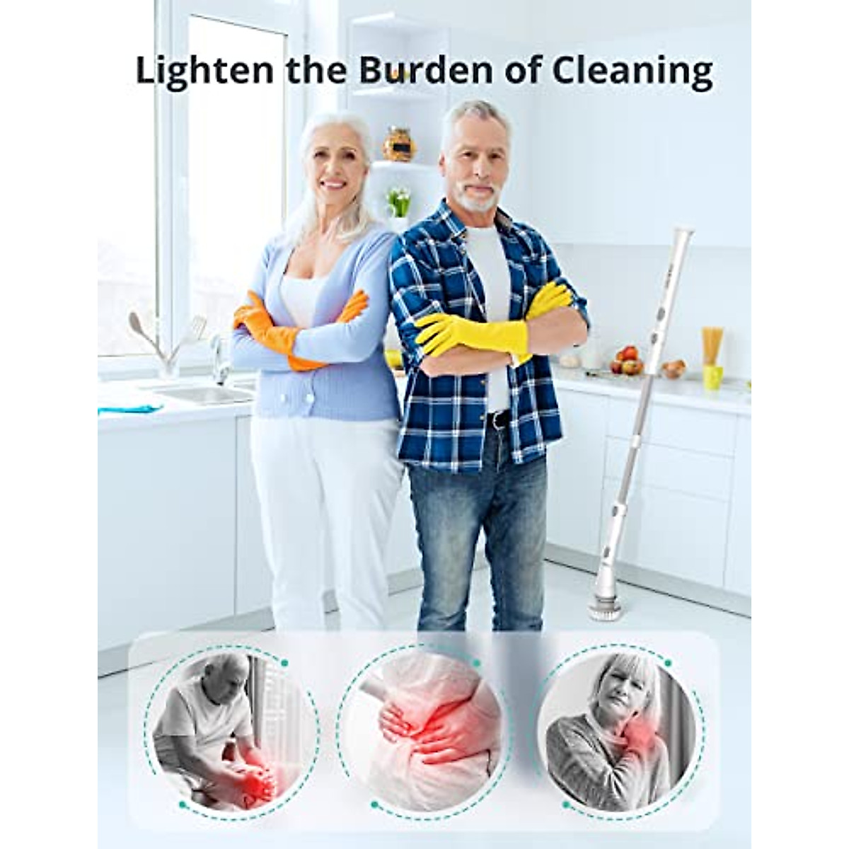 Electric Spin Scrubber, Voweek Cordless Cleaning Brush with Adjustable Extension Arm 4 Replaceable Cleaning Heads, Power Shower Scrubber for Bathroom, Tub, Tile, Floor