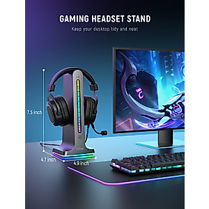 FIFINE Gaming Headset Stand-RGB Headphones Stand Holder PC Computer Desktop Accessories with 2 USB Ports for Gamer, with Solid Base, Sound Light Sync, Light Control Keys-AmpliGame S3