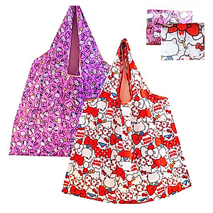 Kerr's Choice Lightweight Portable Grocery Bag Large Capacity Shopping Bag Durable Reusable Tote Bag Travel Accessories -- Kitty