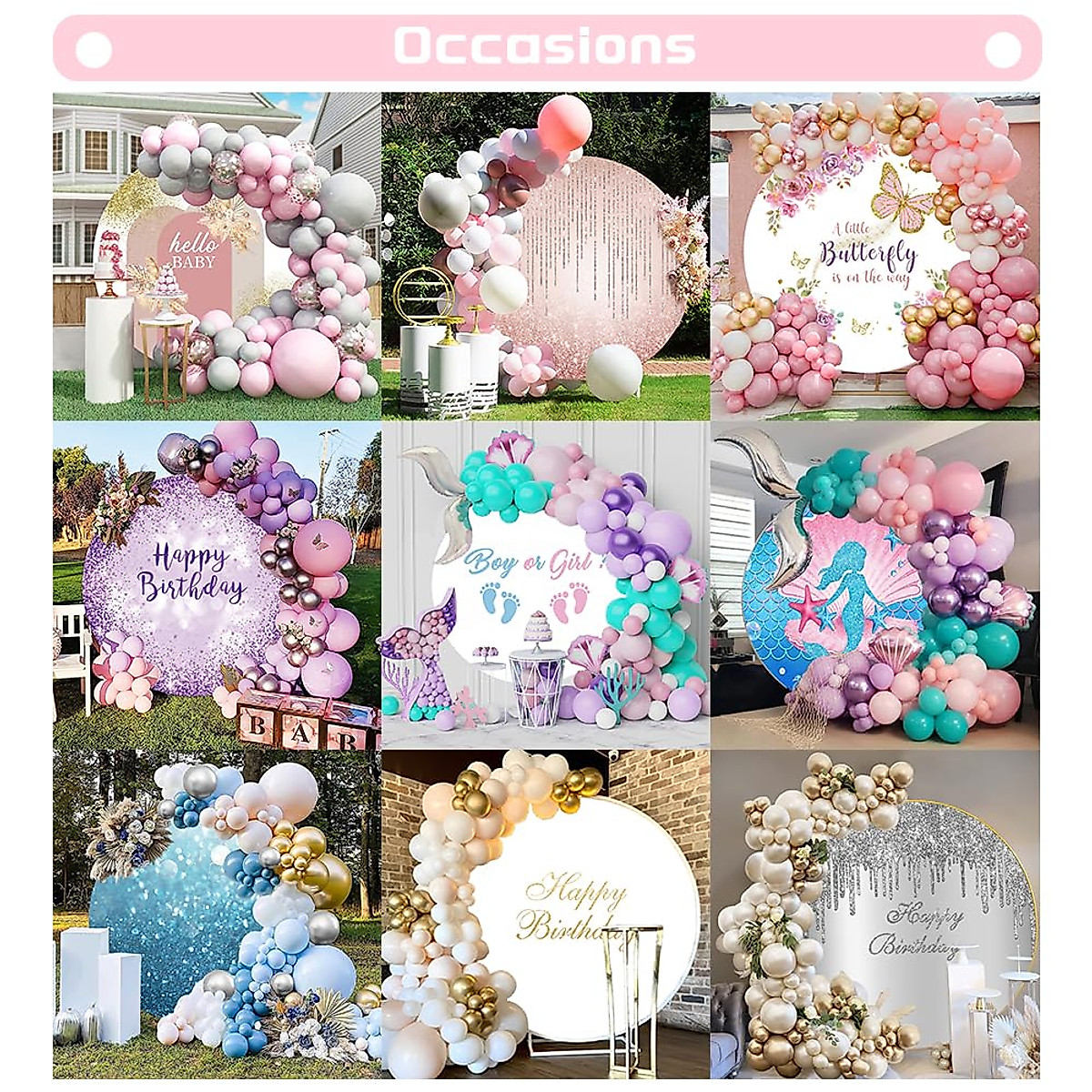 OERJU 7.2x7.2ft Happy Birthday Round Backdrop Cover Burgundy Flowers Rose Gold Photo Background Women Lady Girl 16th 30th 40th 50th 60th Birthday Party Decoration Dessert Cake Table Banner