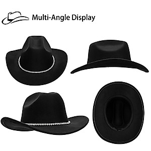 Classic Felt Wide Brim Western Cowboy & Cowgirl Hat with Buckle for Women and Men(Size:M)