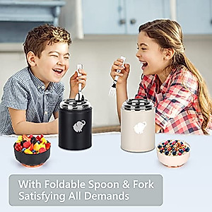 NewFation Thermos For Hot Food - 17OZ Insulated Food Container With Foldable Fork& Spoon, Leak Proof Soup Thermos For Adults, Food Thermos Portable With Handle For Office Outdoors(White)