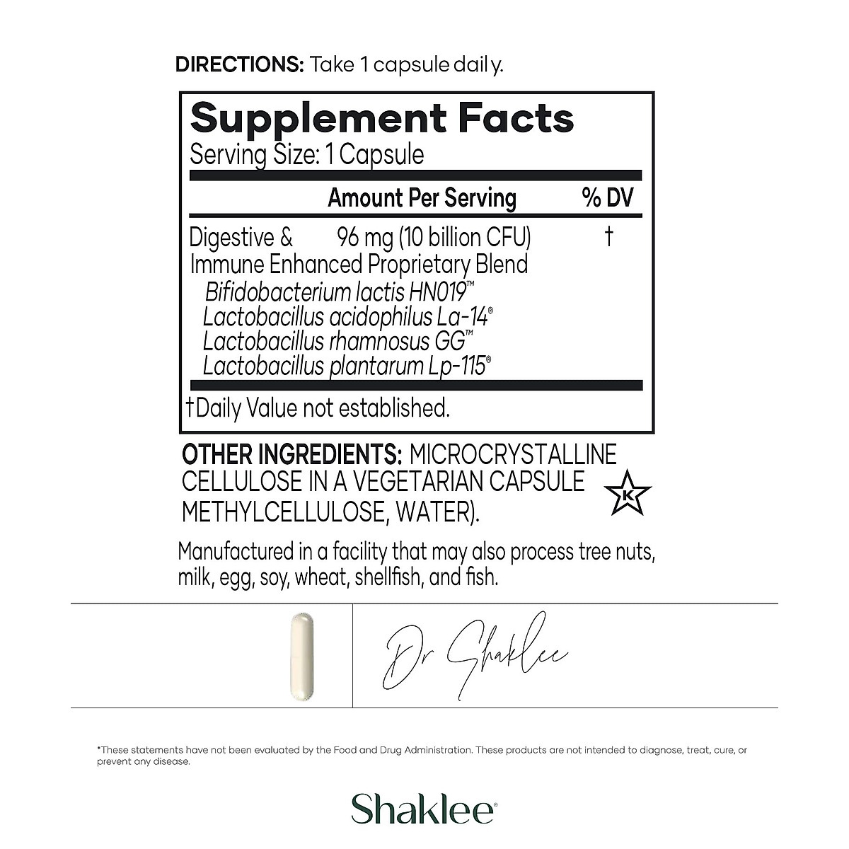 Shaklee - Optiflora® DI Probiotic -10 Billion CFUs - 4 Bacterial Strains - Bifidobacterium lactis HN019™ - Supports Intestinal Flora Balance & Regularity - Gluten, Soy & Dairy Free - 30 Capsules