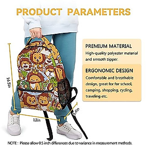 Homexzdiy Lion Backpack for Kids Girls Boys, 16" Yellow Backpacks for School, Cute Lightweight Bookbag for Children Teens