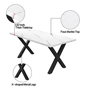 Henf 71" Dining Table for 6-8 People Luxury Faux Marble Kitchen Table Rectangular Dining Room Table with Double X-Shape Metal Base, Large Long Dinner Table for Kitchen Dining Room (White & Black)