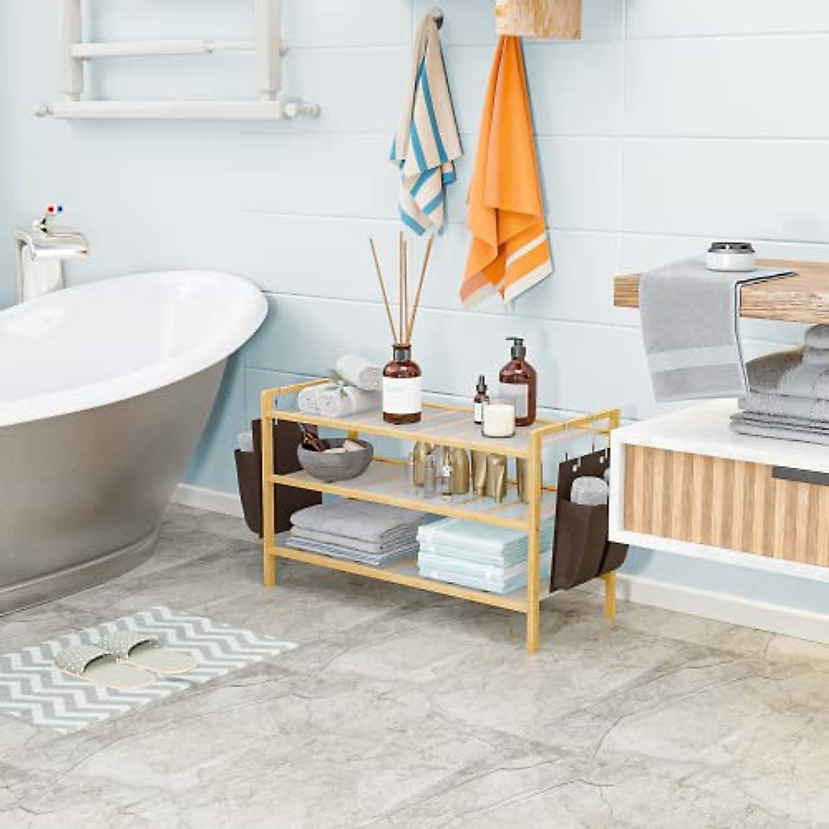 CoMokin 3-Tier Bamboo Shoe Rack with Side Pockets, Stackable | Sturdy | Multi-Function Shoe Shelf Storage Organizer for Closet Entryway Balcony Bathroom