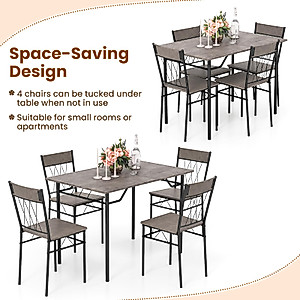 GOFLAME 5-Piece Dining Table Set for 4, Modern Kitchen Table and 4 Chairs Set with Metal Frame, Space-Saving Dinette Set for Dining Room, Living Room, Breakfast Nook, Small Space, Grey