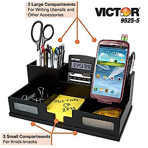 Victor Wood Desk Organizer with Smart Phone Holder, Midnight Black, 9525-5