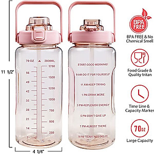 Motivational Water Bottle - Time Stamped BPA-Free Inspirational Water Bottle with Sleeve and Carry Strap - Reusable Drink Container w/ Handle - Sports Water Bottle with Pop-Up Straw - (70oz - Pink)