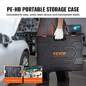 VEVOR Mechanics Tool Set, 205 Pcs SAE and Metric Sockets, 1/4" 3/8" 1/2" Drive Deep and Standard Sockets, Chrome Vanadium Steel, Polyethylene