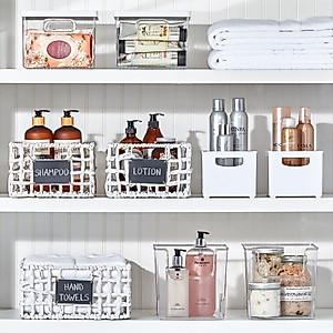 mDesign Plastic Household Storage Organizer Bins with Open Dip Front for Kitchen, Bedroom, Bathroom, Office, Craft or Playroom Organization - Hold Toys, Books - Ligne Collection, 8 Pack - Clear