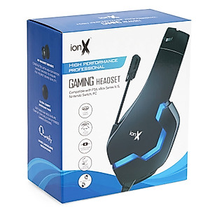 ionX Professional Wired Gaming Headset Compatible with Windows, macOS, PlayStation 5, Xbox Series S, X, Nintendo Switch, Android, and iOS, with Adjustable Boom Microphone and LED Lighting (Red)