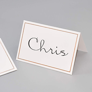 AZAZA 50 Pcs Place Cards with Rose Gold Foil Border - Table Tent Cards Seating Place Cards for Weddings Banquets Dinner Parties 2.5" x 3.75" (Rose Gold - Border)