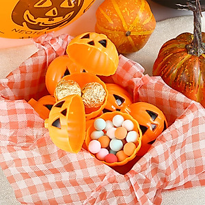 KESOTE Plastic Pumpkins for Candy Small Toys, Fillable Orange Halloween Pumpkin Eggs Candy Holder Containers for Halloween Egg Hunt Treats - Pack of 12