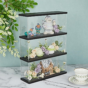 DICOSMETIC 3-Tier Transparent Display Case Acrylic Display Risers Stand with Door Rectangle Model Blocks Minifigures Display Case 300x95x378mm Holder Stand Box for Display Collection