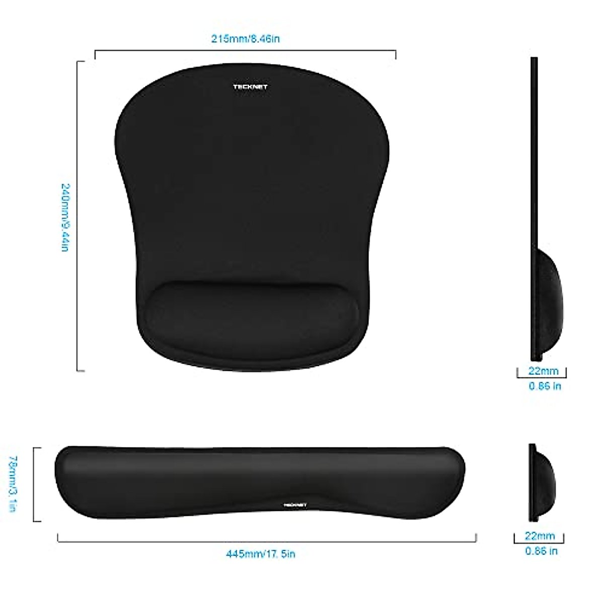 TECKNET Keyboard Wrist Rest and Mouse Pad with Wrist Support, Memory Foam Set for Computer/Laptop/Mac, Lightweight for Easy Typing & Pain Relief Ergonomic Mousepad (Black)