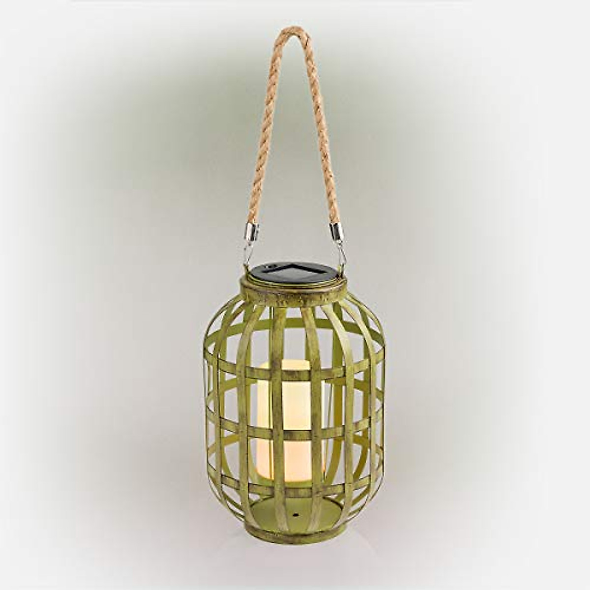 Alpine Corporation QLP1358SLR-HH-TM Alpine Metal Solar Lantern, Weathered Green