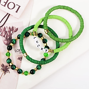 GOOTII Green Bracelets for Women Stackable Inspirational Message Clay Bead Crystal Stone Beaded Stretch Bracelets Set Friendship Boho Handmade Green Jewelry