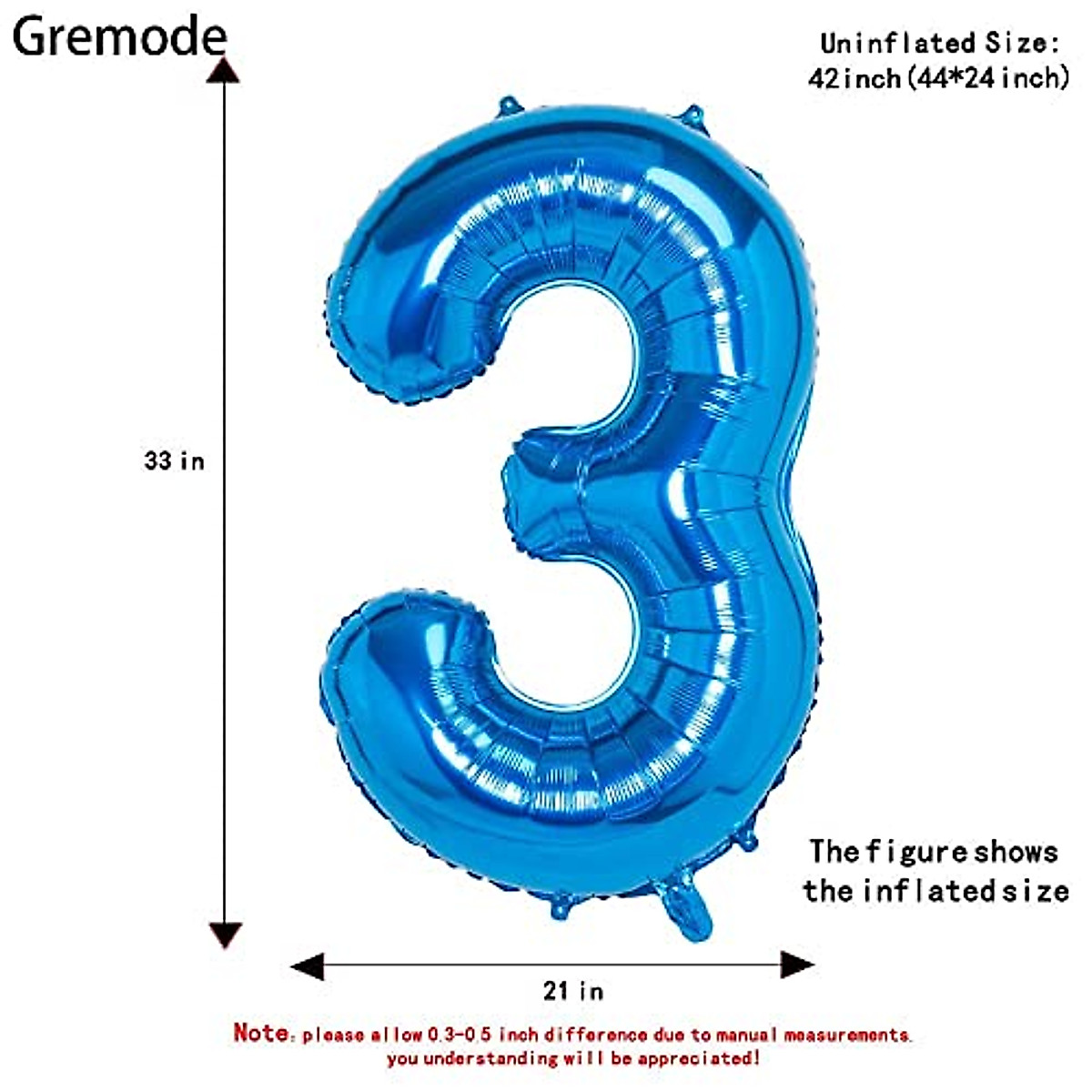 Blue 3 Balloons,40 Inch Birthday Foil Balloon Party Decorations Supplies Helium Mylar Digital Balloons (Blue Number 3)