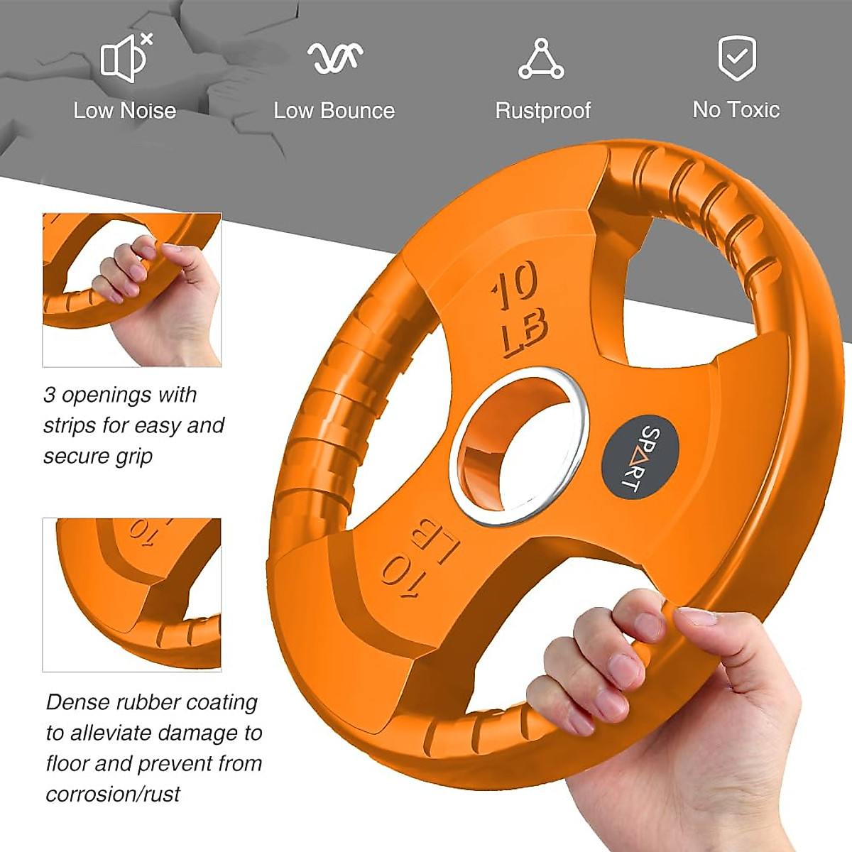 SPART Color Weight Plate 2-Inch Rubber Coated Olympic Grip Plate for Barbell,Solid Cast Iron Weight Plates in Pairs or Single for Strength Training,Weightlifting,Crossfit,Home Gym, 5LB, Pair