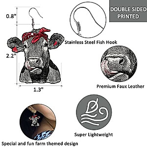 Stology Faux Leather Spring Summer Earrings for Women Farm Animals Earrings Set of 12, Easter Funny Bunny Cow Chicken Pig Teardrop Dangle Earrings Bulk Country Plaid Jewelry Fashion Accessory