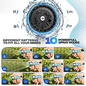 VYRL Garden Hose Nozzle with 10 Adjustable Spray Patterns, High Pressure Hand Sprayer with thumb Control anti slip design Garden hose sprayer, Best for Watering Plants, Lawns, Washing Cars & Pets