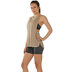 icyzone Workout Tank Tops for Women - Running Muscle Tank Sport Exercise Gym Yoga Tops Athletic Shirts(Pack of 3)(XL,Black/Beige/Pale Blush)