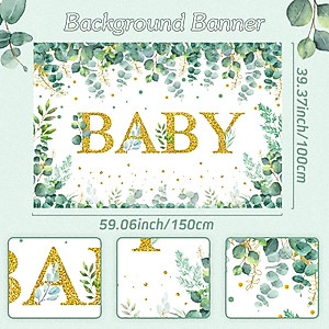 DataMoon 125PCS Sage Green Baby Shower Decorations - Retro Green and Gold Balloons Different Sizes, Green Baby Backdrop and Sage Green Baby Boxes for Gender Reveal, Birthday, Woodland Jungle Party