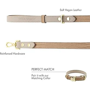 Nina Woof Milan Vegan Leather Dog Leash, 4ft Padded Slim Dog Lead, Vegan Crocodile Leather, Dog Leash for Small Dogs, Lightweight Dog Leashes for Medium Dogs, Thin Dog Leash, Beige