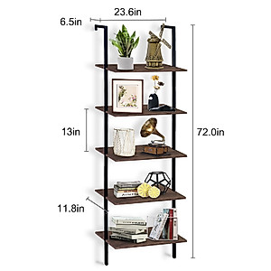 aboxoo Ladder Shelf Open Bookshelf 5-tier Wall-mounted Wood Bookcase Storage Rack Open back Industrial Modern Plant Flower Stand Utility Organizer Bookcase Metal Frame Furniture Office Kitchen Bedroom