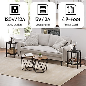 TUTOTAK End Table with Charging Station, Set of 2, Side Table with USB Ports and Outlets, Nightstand, 2-Tier Storage Shelf, Sofa Table for Small Space, Living Room, Bed Room TB01BK041