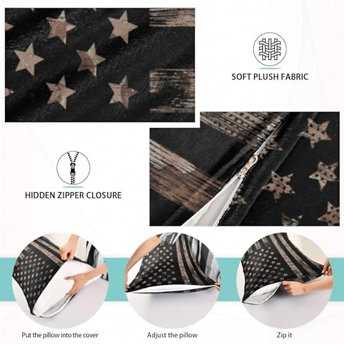 ALAZA American USA Flag with Desert Camouflage Plush Pillow Cases Standard Size Pillow Cover Soft & Warm Zippered Bed Pillowcase, 20 x 26 inch