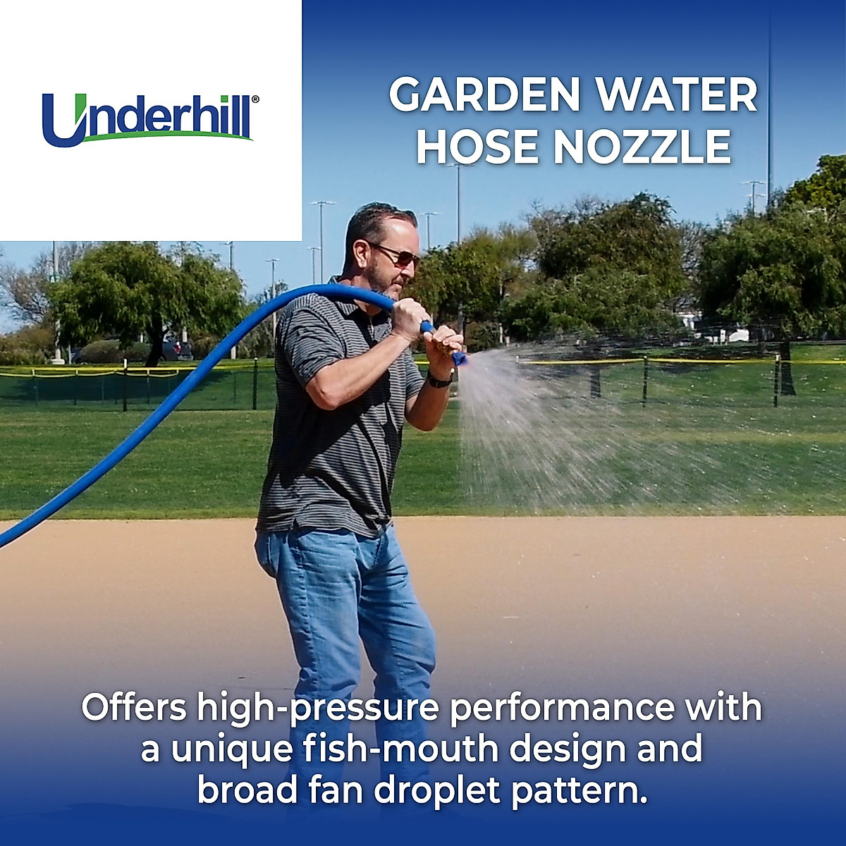 Underhill Precision Cloudburst Garden Water Hose Nozzle, Sprayer, 48 GPM 80 PSI, 3/4-Inch Thread Inlet, Heavy-Duty Brass and Rubber, HN4800